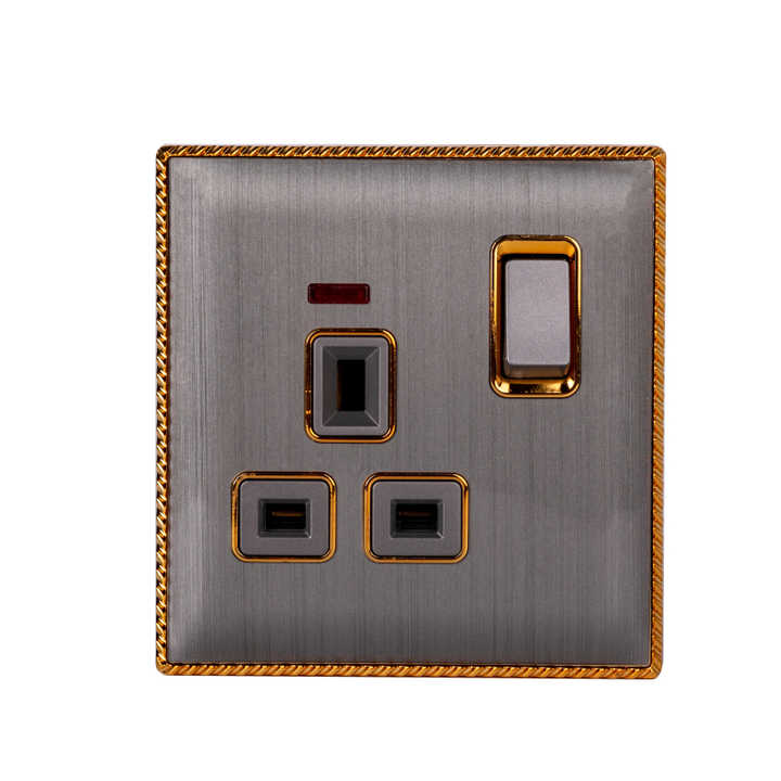 ABUK Acrylic Arc Panel Gold Border UK 1 2 Gang 20A Universal Power ...