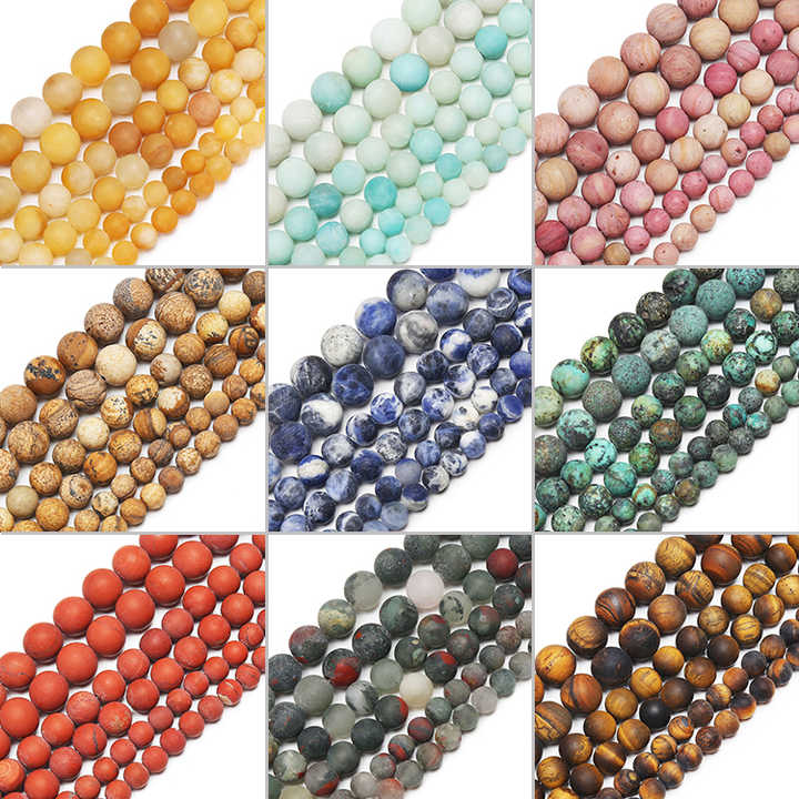 Natural Matte Stone Beads Round Frosted Unpolished Loose Gemstone Beads ...