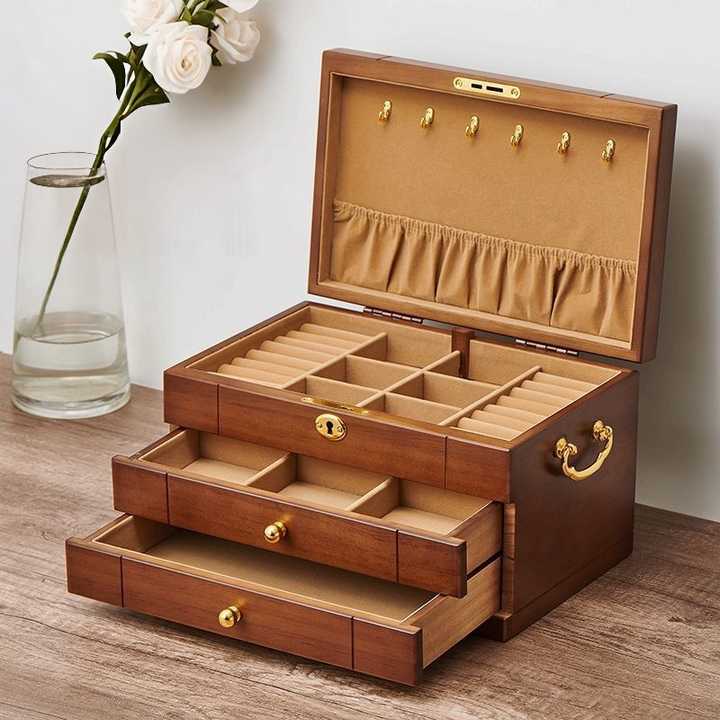 Luxury Large Wooden Jewelry Box Large Capacity Multi-Functional Jewelry ...