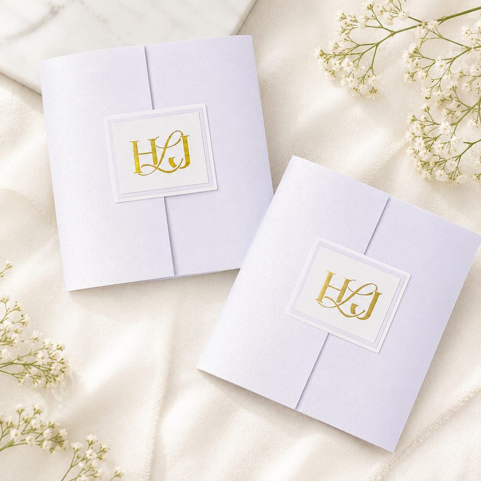 Custom Foil Stamped Pocket Wedding Invitation Pearl Paper Luxury ...