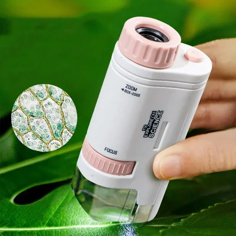 Portable LED Light Pocket Microscope for Kids High Definition 60-200X ...