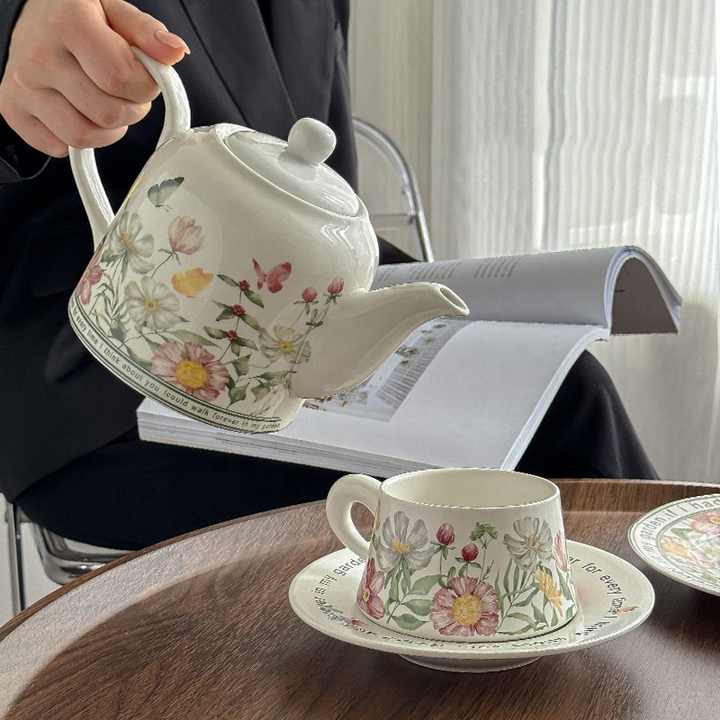 New Design Ceramic Tea Pot and Cup Saucer Set Floral Tea Set with ...