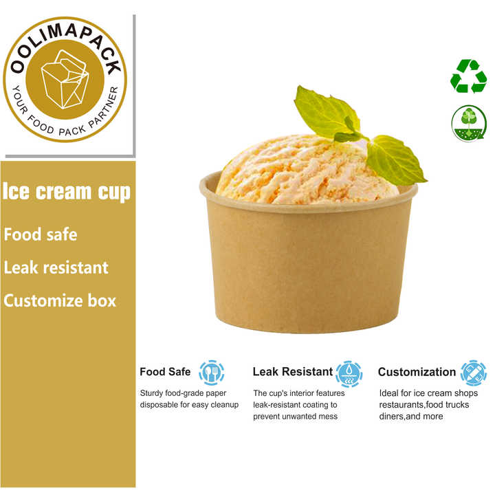 Kraft Paper Ice Cream Cup with Lid -Disposable & Versatile