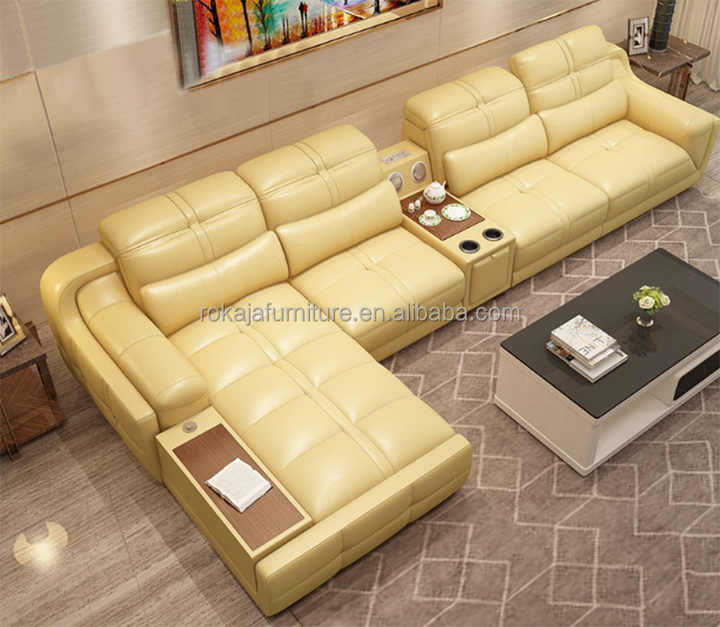 Luxury Smart Leather Sofa - Modern Recliner Set with Mini Refrigerator