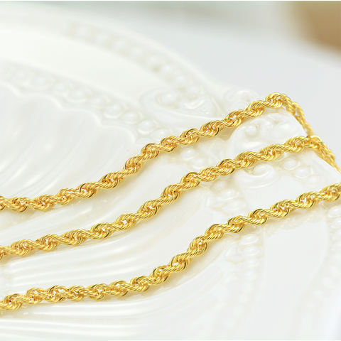9k Real Gold Plated Rope Chain 2mm Men Chain Necklace Women Chains 16 ...
