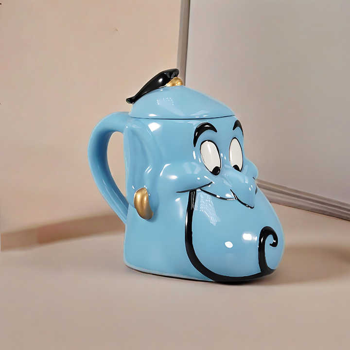 Ceramic 3D Cartoon Character Coffee Mug Blue Genie-Shaped Mug with Lid ...