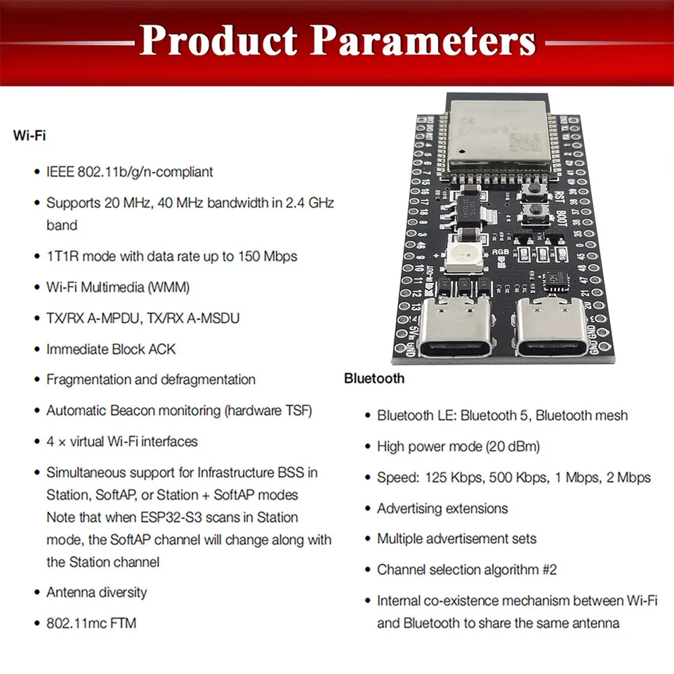 ESP32-S3 Wifi BT Module Development Board for ESP32-S3-WROOM1 N16R8 ...
