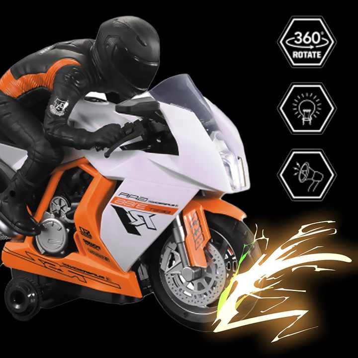 2.4G RC Motorcycle Car 360 Degree Rotation With Led Lights Stunt Toy RC ...