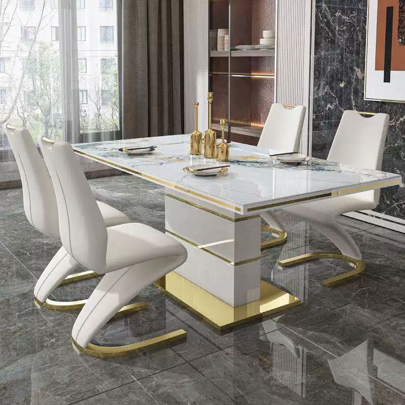 Modern Stone Slab Rectangular Dining Table Set for Small Spaces Eco ...