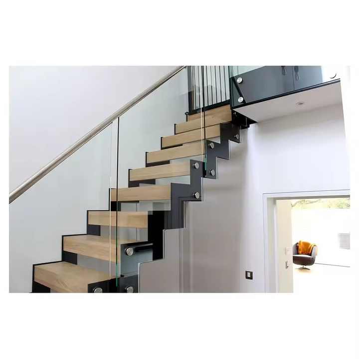 Modern Timber Interior double steel plate staircase wood step straight ...