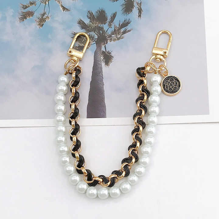 Double Chain Pearl DIY Leather Phone Strap - Elegant & Trendy