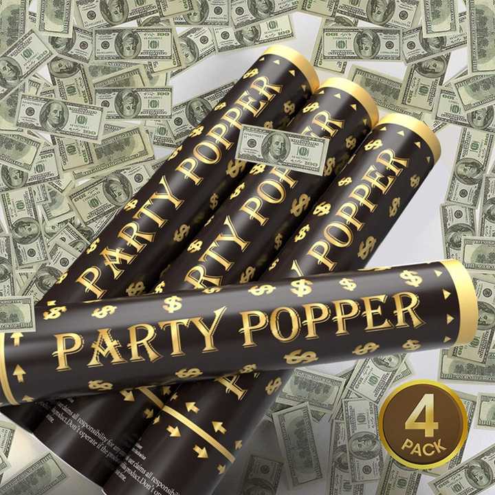Black Gold Party Cannon Paper Dollar Bill Confetti Popper Cannon for ...