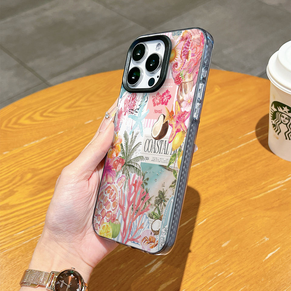 Watercolor Sea Life Collage Matte TPU Case, Tropical Coastal Aesthetic ...