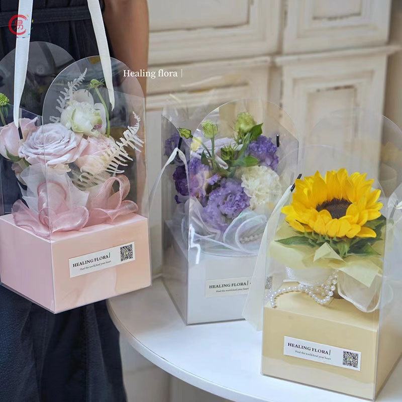 JOYWOOD Portable Carry Handle Clear Flower Packaging Box for Florist ...