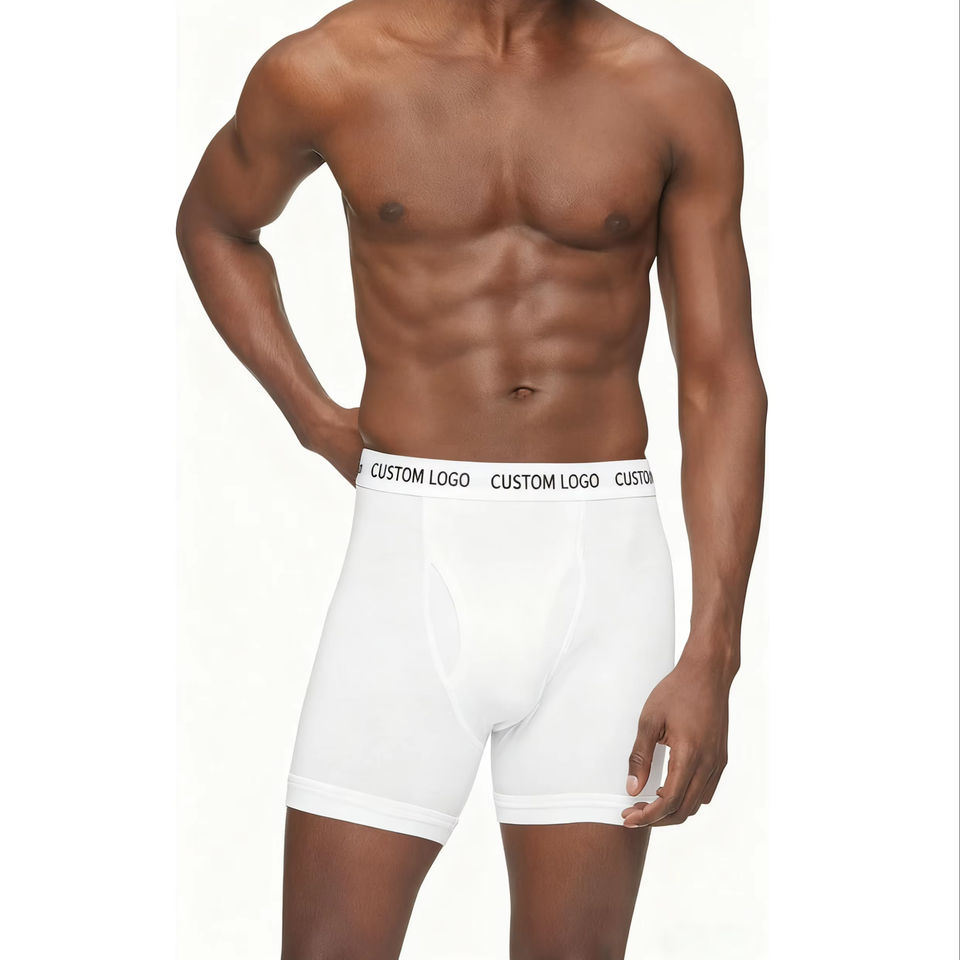 Opening Front Fly Mens Boxers Custom Jacquard logo Men's Mid-length ...