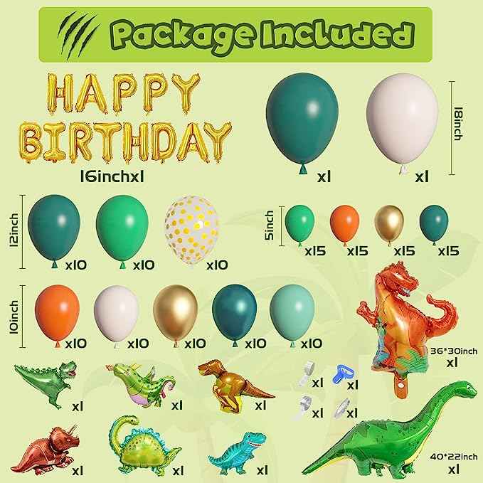 LEMON Happy Birthday Balloons - Dinosaur Balloon Arch Kit