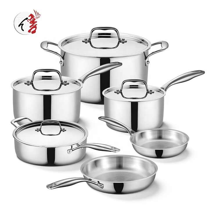High Quality 10pcs Food Grade Kitchen Cooking Pots & Pans Set