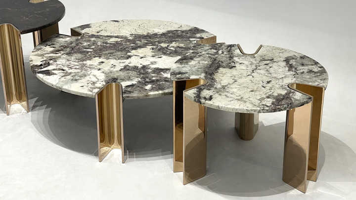 Luxury Round Gold Marble Coffee Tables with Stainless Steel Base