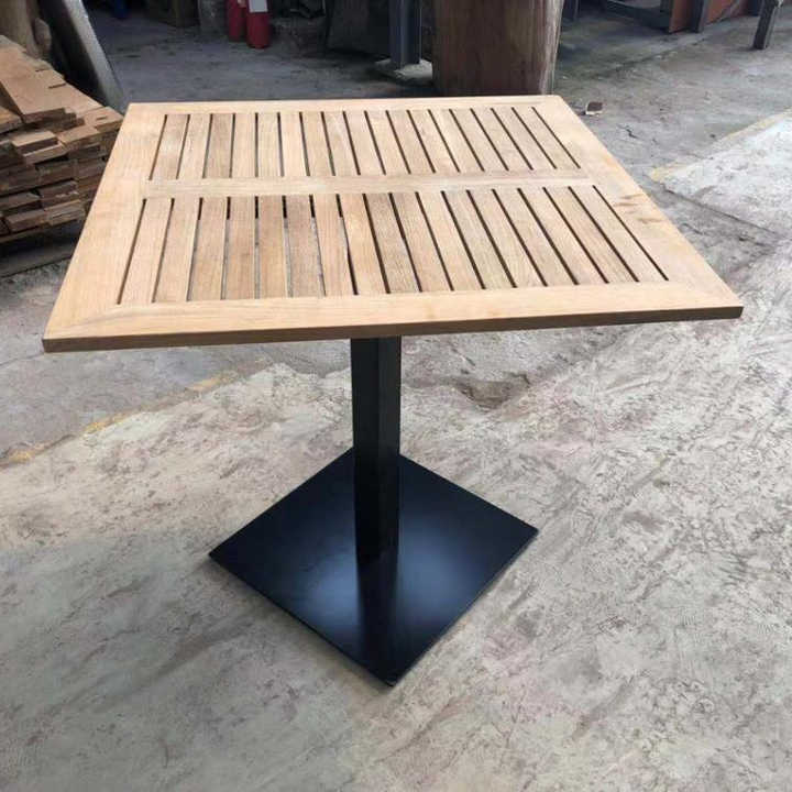 Restaurant Outdoor Teak Slat Square Table - Natural Wood