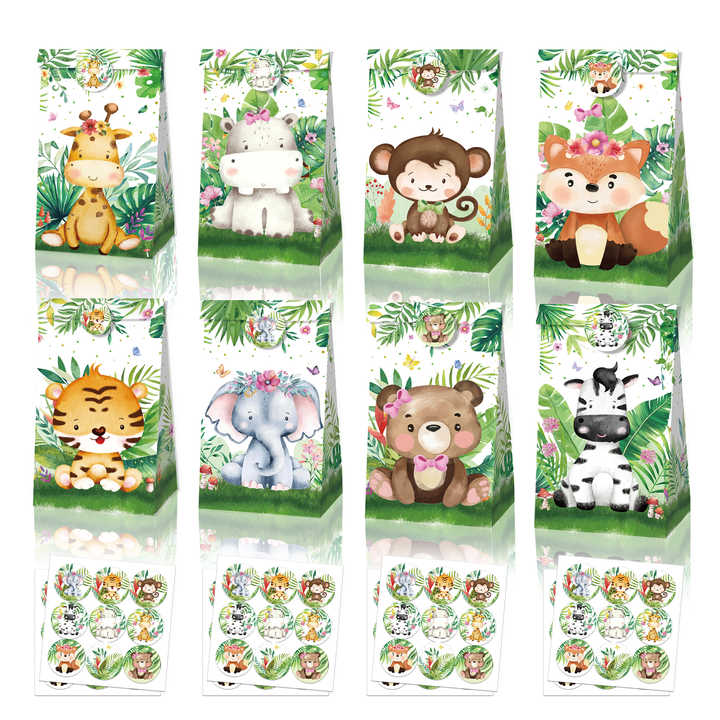 LB231 Jungle Animals Party Favors Bag 12PCS Candy Cookie Paper Gift Bag ...