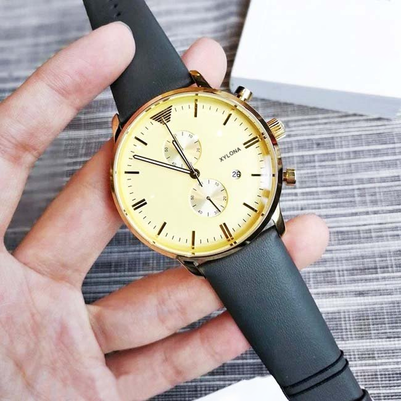 Chronograph Watch Men's Watch Leather Strap 43mm Dial Date Window ...