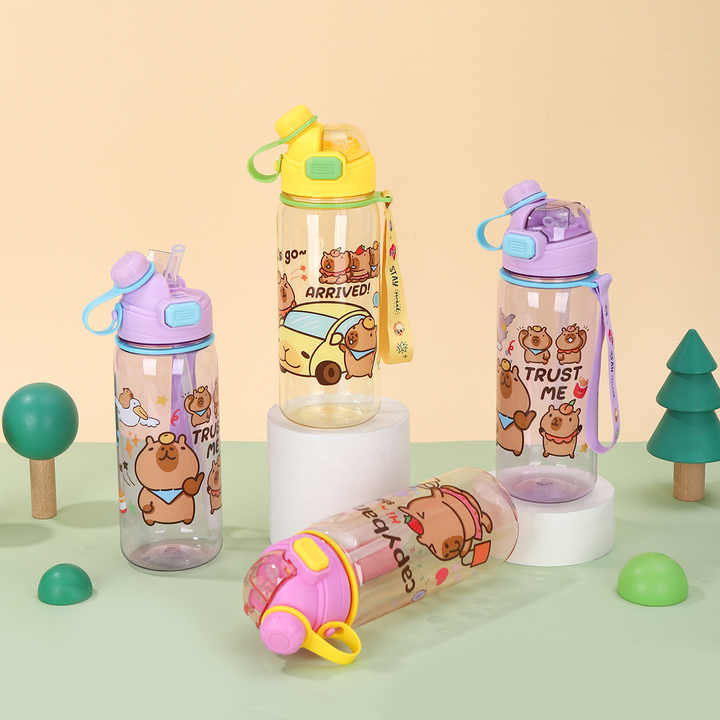 QY New Summer Children's Capibara Cartoon Double Drink Straw Cup Anime ...