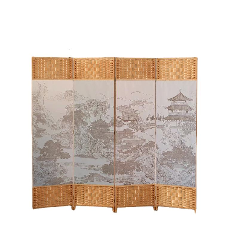 Folding Screen Room Divider Chinese Style Wooden Screen-Wood Pattern ...