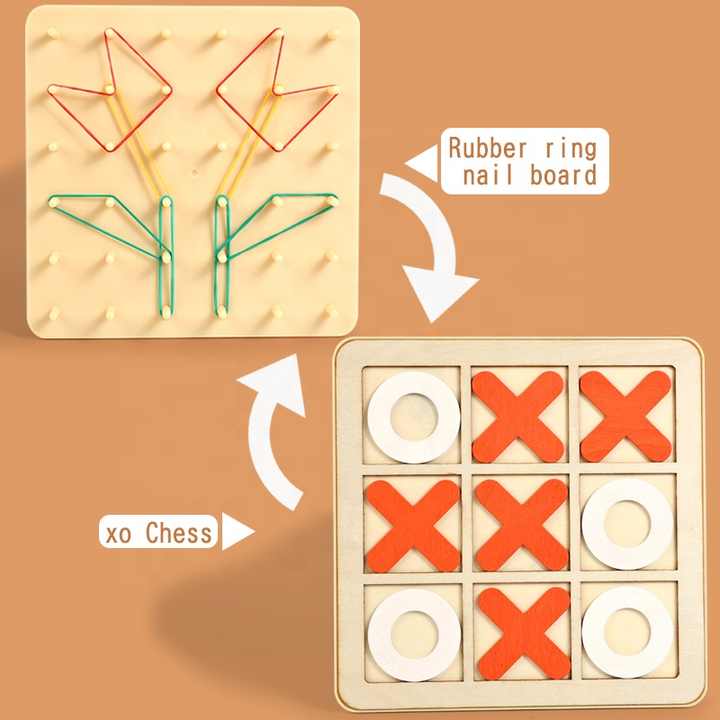 2 in 1 Rubber Bands Geoboard Tic Tac Toe Board Kids Montessori Toys ...