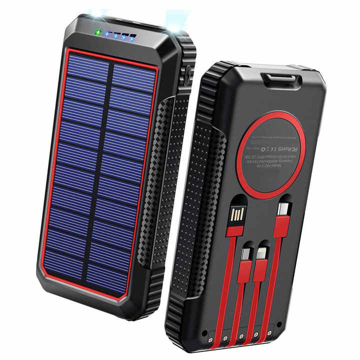 Custom Portable 15W Wireless Solar Mobile Charger - 20000mah