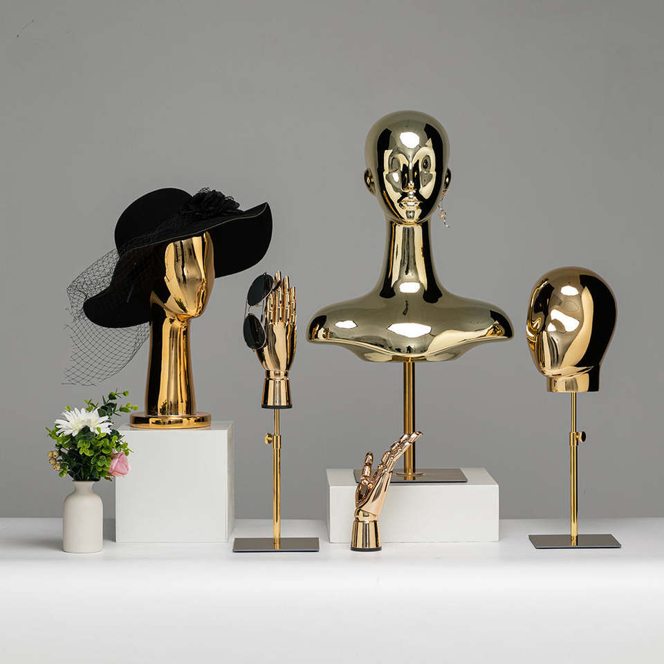 Wig Display Head Plastic Mannequin Bust Chrome Electroplated Metal Base ...