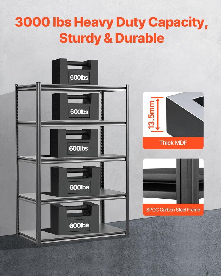 Garage Boltless Steel Medium Duty Freestanding Adjustable 5 Layer Tier ...