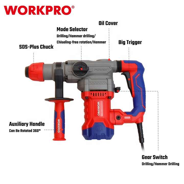 WORKPRO 32MM SDS-PLUS ROTARY HAMMER - Heavy Duty Corded Drill Tool
