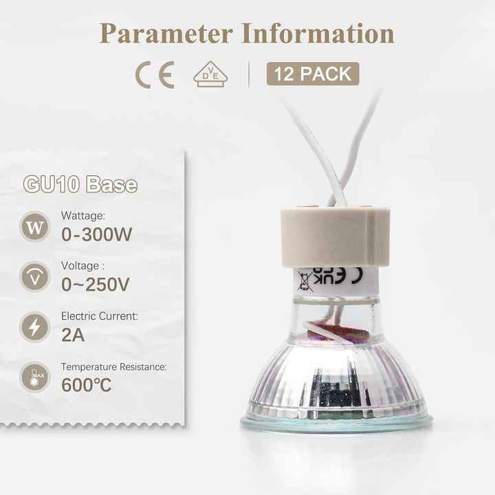 GU10 Base Socket - Heat Resistant up to 600℃, 300W Power