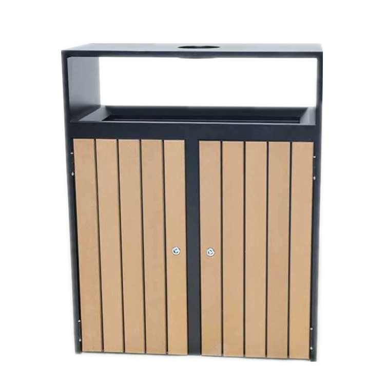 Outdoor Wood Dual Compartment Garbage Container Trash Can Outside Park ...