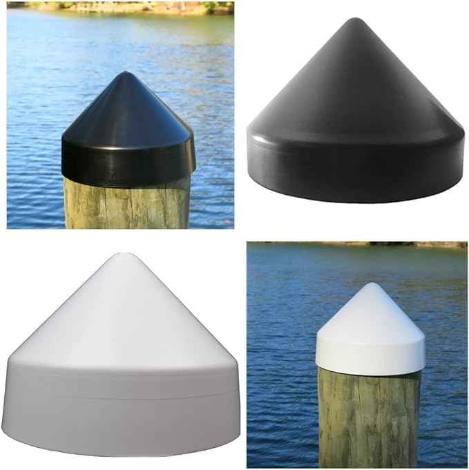 Round Pile 8in Dock Pole Caps High Quality Marine WHITE/BLACK Cone ...