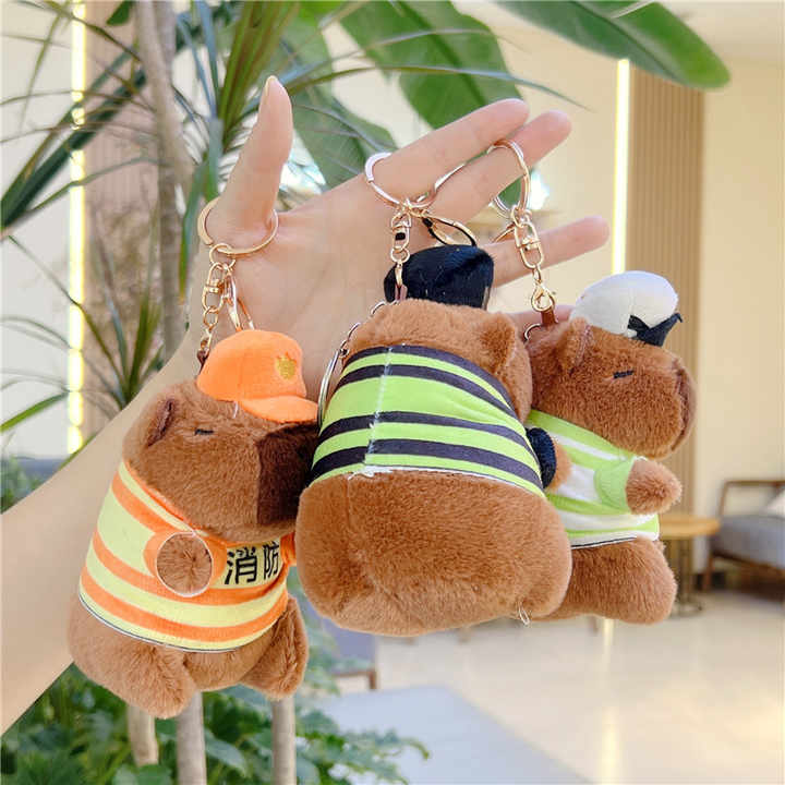 Custom Police Capybara Stuffed Toy Funny Plush Capybara Keychain ...