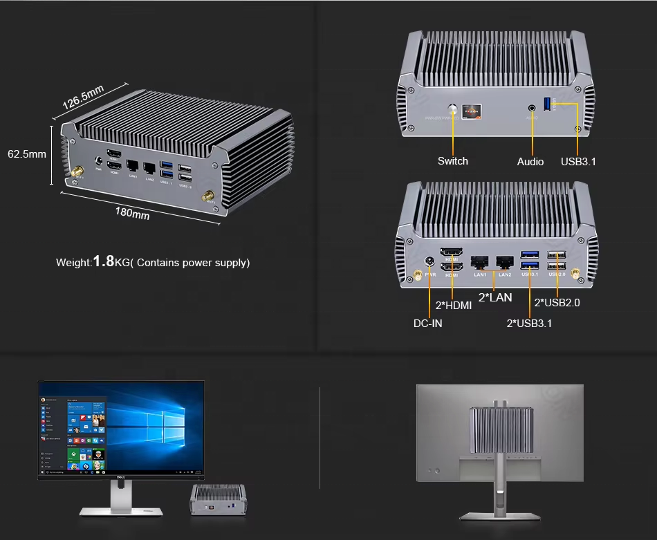New Fanless AMD Ryzen 7 7730U/5800U Gaming Mini PC Win11 Dual LAN ...