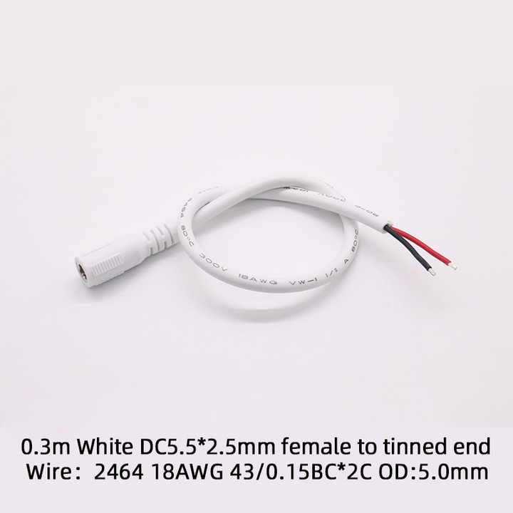 In stock 18AWG Black White 0.75mm² DC5521 5525 5.5*2.5mm male female ...
