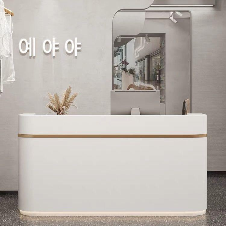 Office Reception Desk Front Counter with Glass Overhang Modern Lobby ...