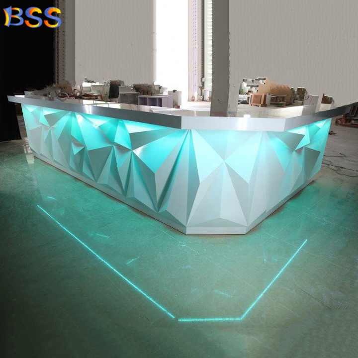 Luxury Bar Counter - White Corian, L Shape, Diamond