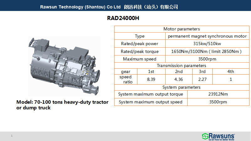 Rawsuns Powerful 23912nm 510kw EV Motor for Heavy-Duty Trucks