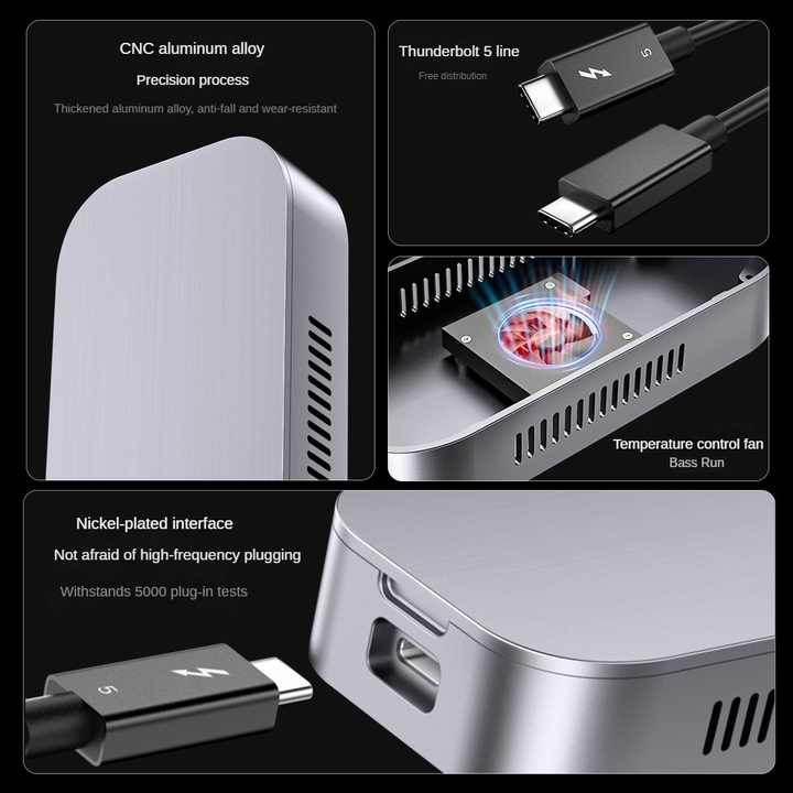 Thunderbolt 5 External SSD Enclosure for M.2 Drives & 2.5" SATA Support