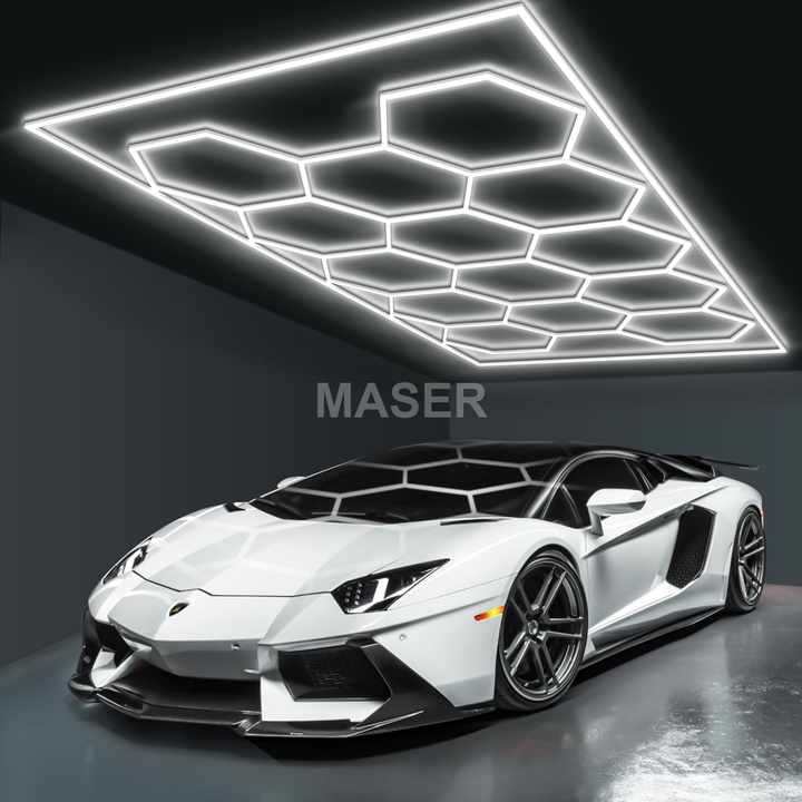 Hexagon 6500K LED Garage Lights Dimmable 14 Grid System Aluminum Body ...