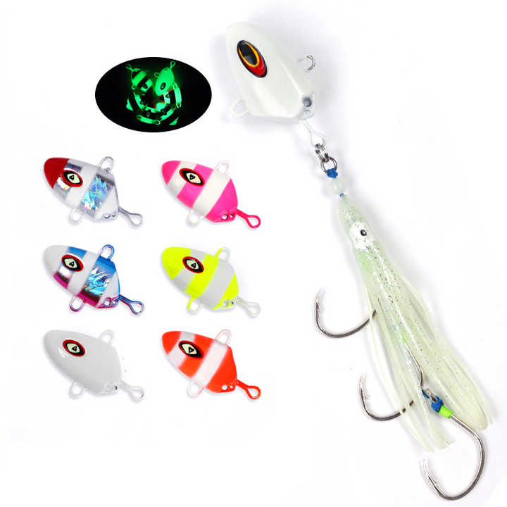 Luminous Metal Jig 100g 150g 200g 250g 300g Squid Skirt Assist Hook Rig Jig Head Fishing Lure ...