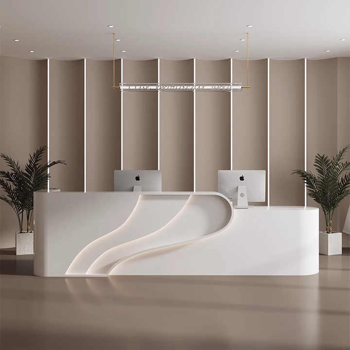 White Rectangle + L Shaped Counter Front Desk Counter Height Hotel ...