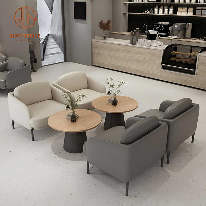 Modern Commercial Restaurant Cafe Furniture Set 2 Light Sofa with Round ...