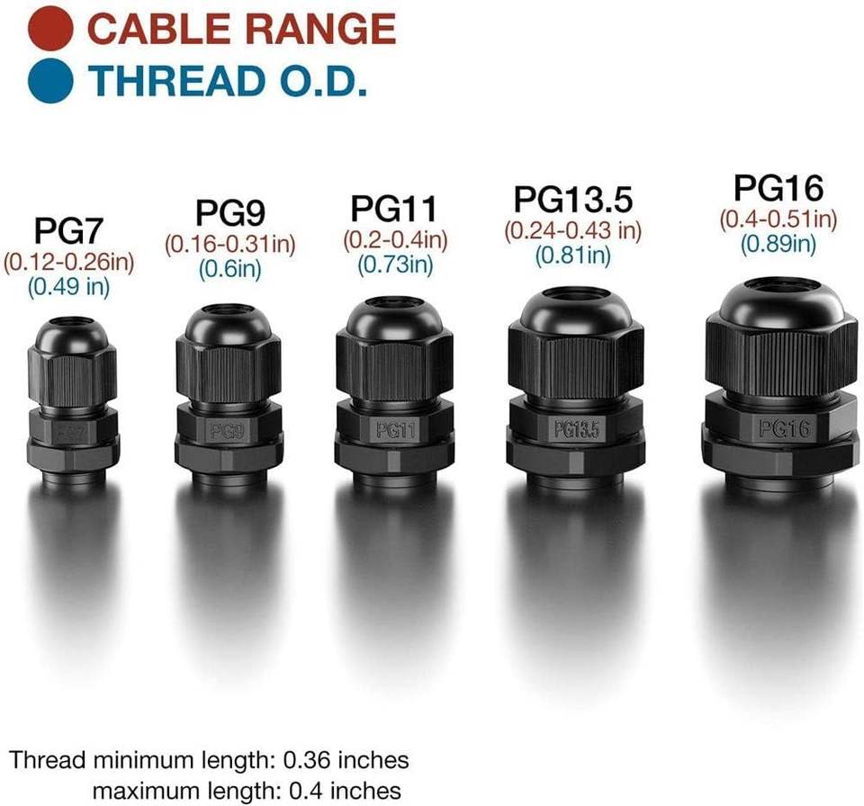 Cable Glands 25 Pack Plastic 3.5-13mm Nylon Joints Wire Protectors PG 7 ...