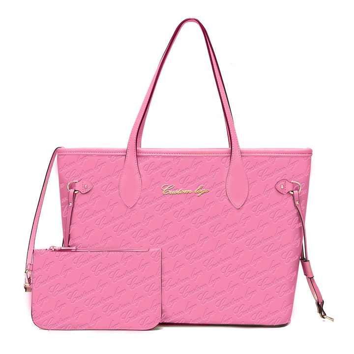 Custom All Over Monogram Logo High Quality PU Leather Work Large Tote ...