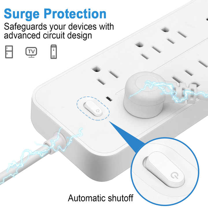 US Extension Power Strip with Surge Protector & Wall Mount