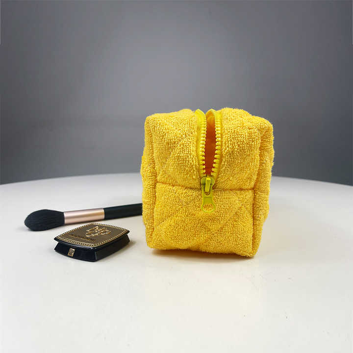 Custom Logo Travel Small Quilted Cosmetic Pouch - Towelling Terry Cloth